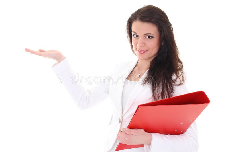 Brunette Woman with Folder Showing Something Stock Image - Image of ...
