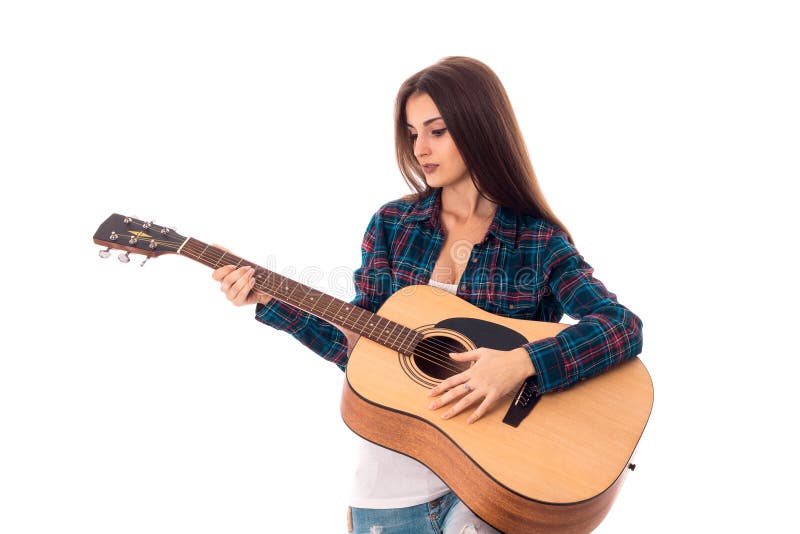 Brunette Woman Playing Guitar Stock Photo - Image of beauty, attractive ...