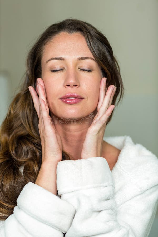 Brunette Woman Relaxing after Having Bath Stock Image - Image of closed ...