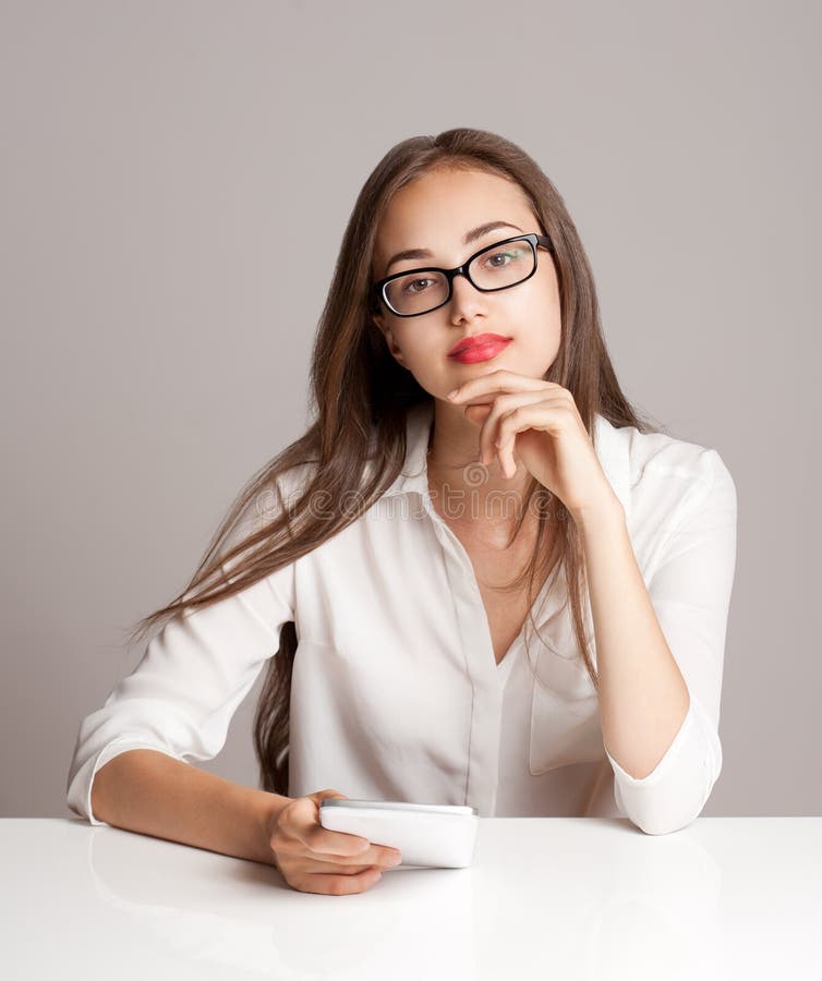 Brunette Woman Using Tablet Computer. Stock Photo - Image of computer ...