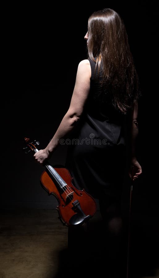 Brunette Woman with Violin from Back Stock Photo - Image of musical ...