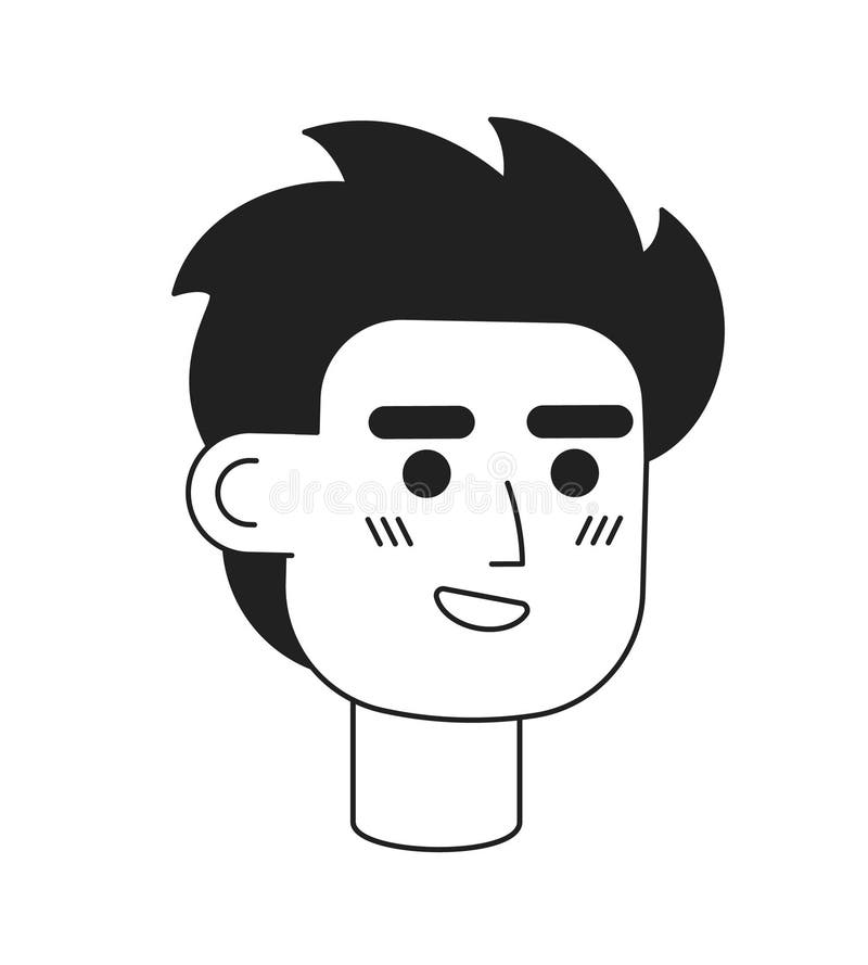Brunette Young Adult Man With Messy Hair Monochrome Flat Linear