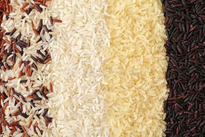 Brunt Och Andra Typer Av Ris Som Bakgrund Arkivfoto - Bild av ...