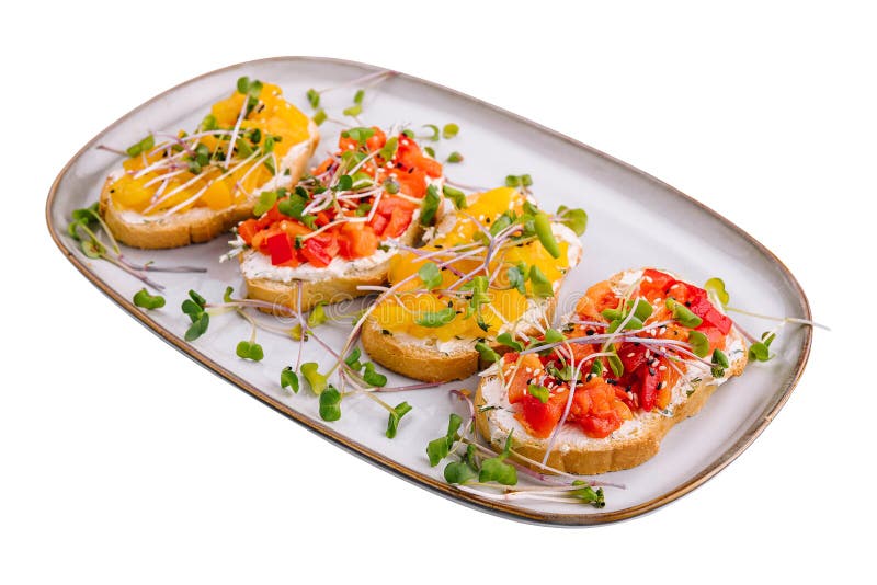 Bruschetta Cream Cheese Multi Colored Grilled Bell Pepper Stock Photos ...