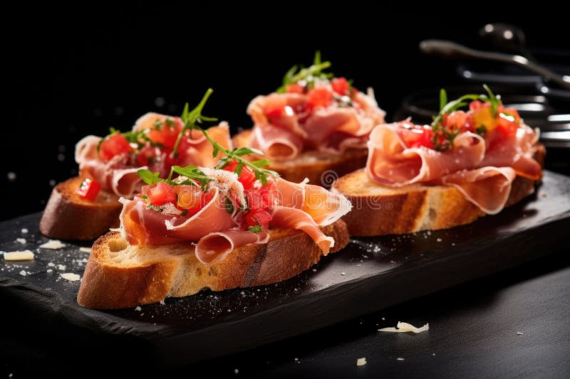 Bruschetta with Serrano Ham and a Sprinkle of Parmesan Stock Image ...