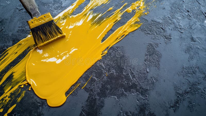A Brush of Artistic Creativity, Bold Yellow Paint Streaks on Textured ...