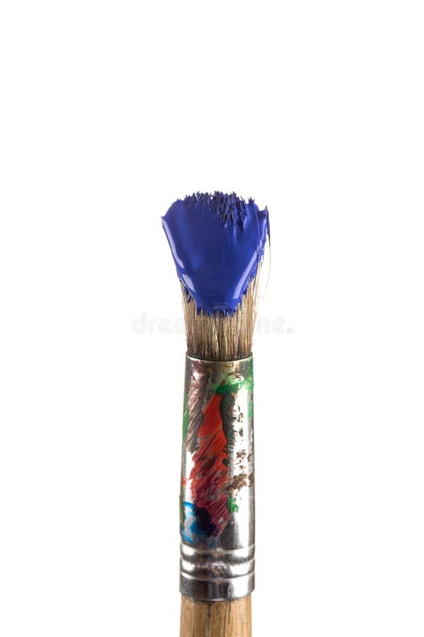Brush with blue paint stock photo. Image of object, home - 275993418