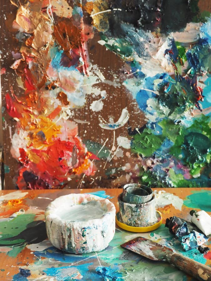 Brush and Bright Oil-paint Palette for Background Stock Illustration ...