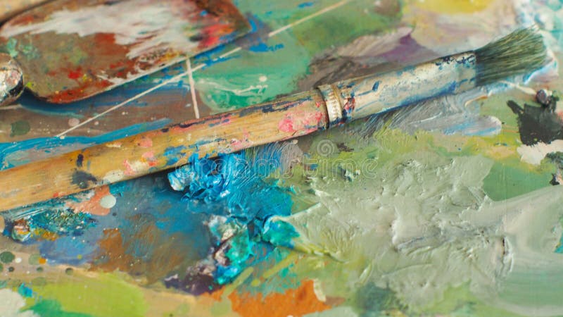 Brush and Bright Oil-paint Palette for Background Stock Photo - Image ...
