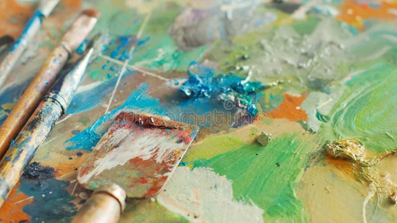 Brush and Bright Oil-paint Palette for Background Stock Image - Image ...