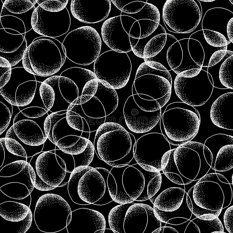 Brush or Chalk Drawn Circles with Dots Pattern. Black and White ...