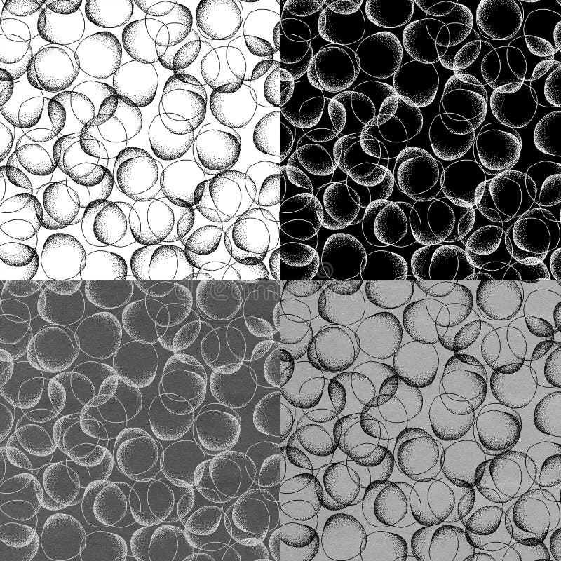 Brush or Chalk Drawn Circles with Dots Pattern. Black and White ...