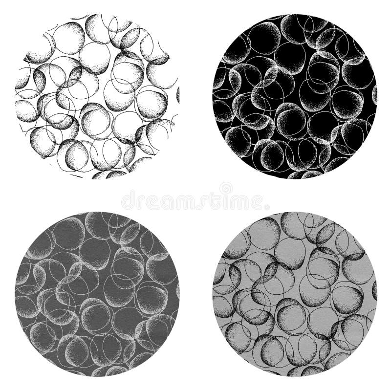 Brush or Chalk Drawn Circles with Dots Pattern. Black and White ...