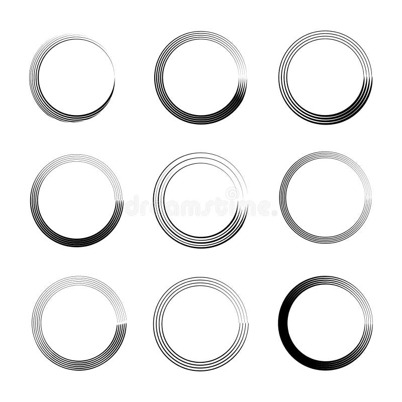 Brush Circles in Line Art Style. Round Frame Set. Grunge Texture ...