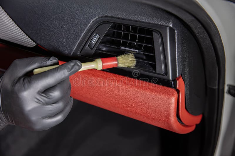 Brush Cleaning Off Dust from the Car Interior Details, Control Panel of ...