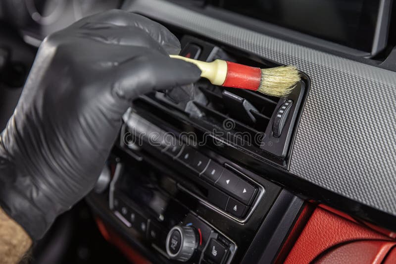 Brush Cleaning Off Dust from the Car Interior Details, Control Panel of ...