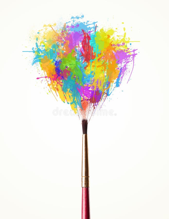 Brush Close-up with Colored Paint Splashes Stock Photo - Image of paint ...