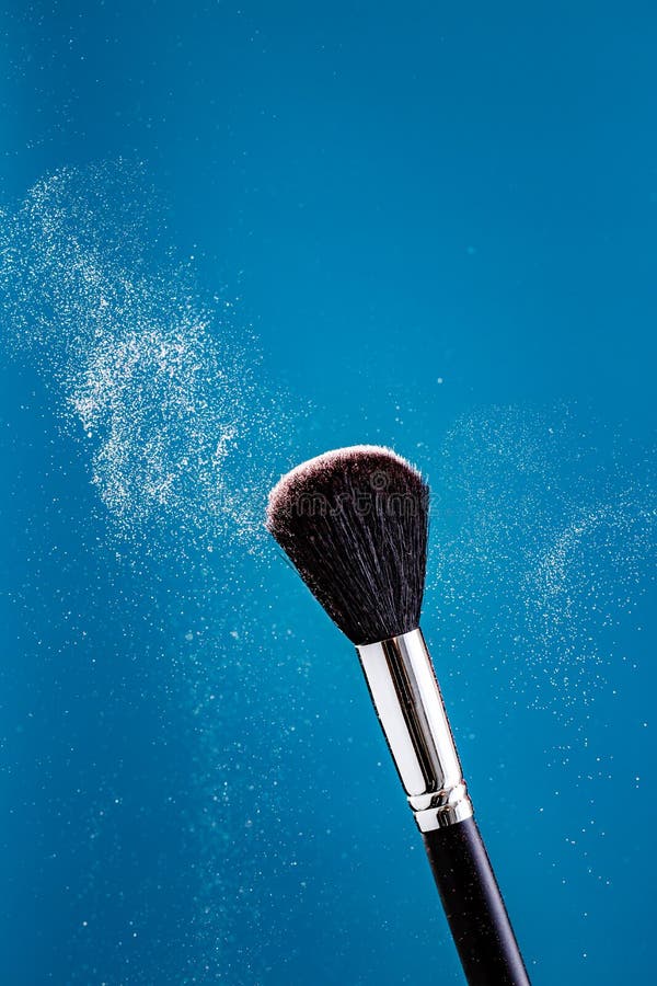 Brush and Cloud Powder on a Blue Stock Photo - Image of merchandise ...