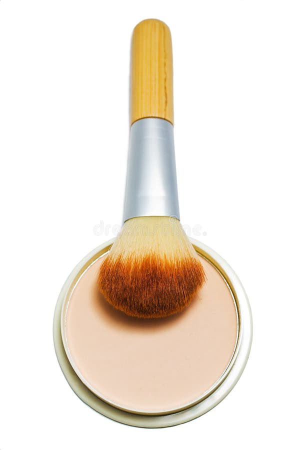 Brush and Compact Powder Beige Color Isolated on White Background ...
