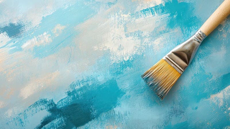 Brush Creating Texture on Blue Surface Stock Photo - Image of hobby ...