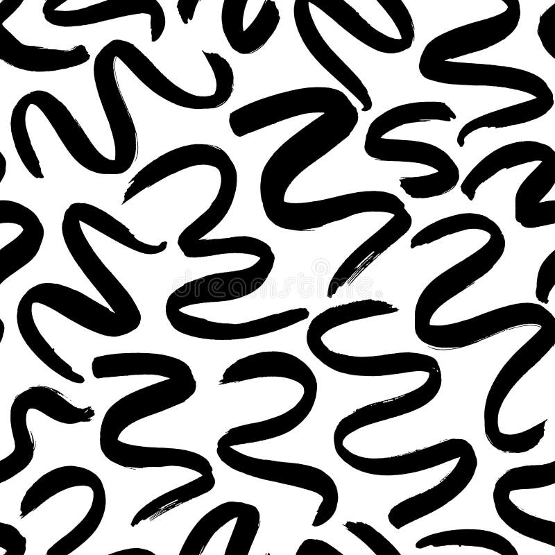 Brush Curved and Wavy Lines Vector Seamless Pattern. Repeating Abstract ...
