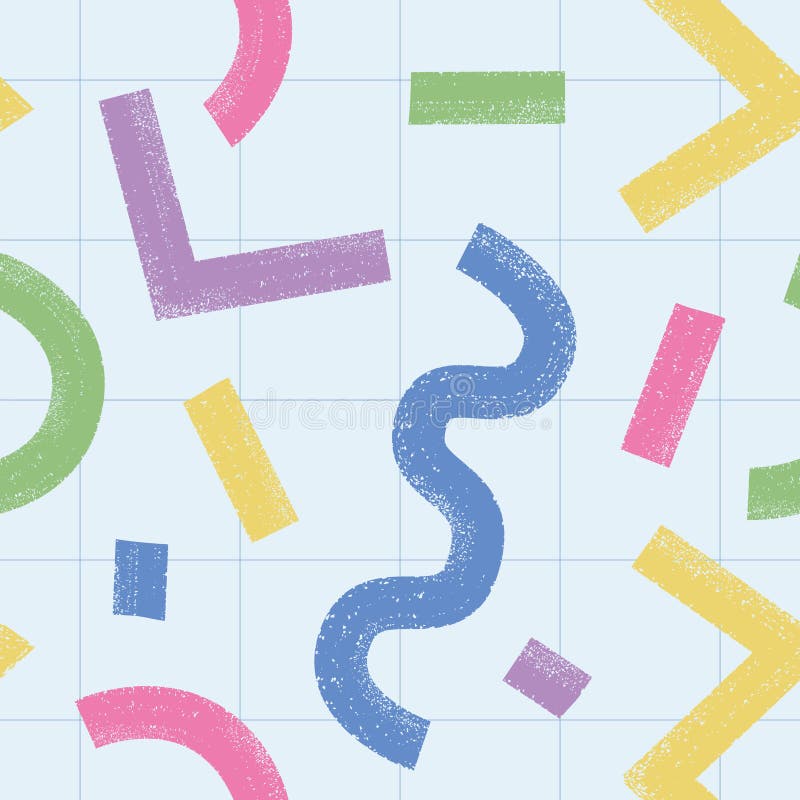 Brush Drawn Color Geometric Lines, Shapes on Checkered Background. Cute ...