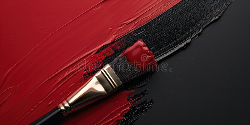 Creative Expression with a Brush Dipped in Red Paint on a Black Canvas ...