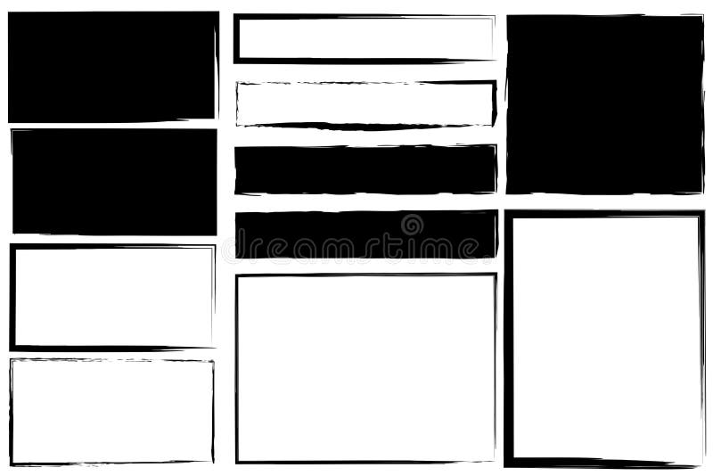 Hand Drawn Set with Black Brush Rectangles Shapes for Banner Design ...