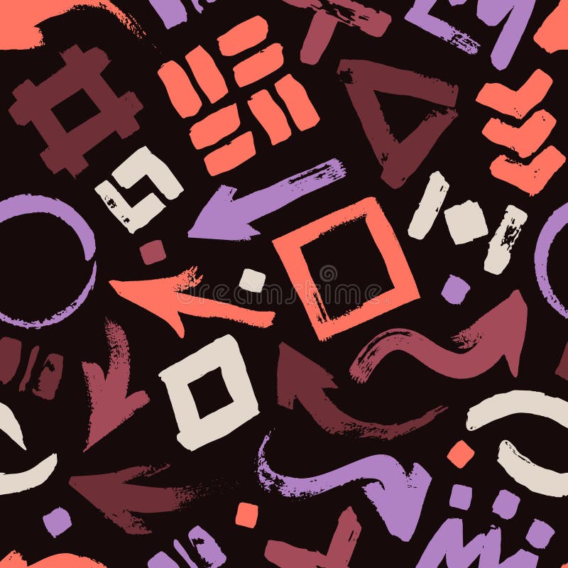 Brush Geometric Figures Pattern. Seamless Print of Abstract Brush ...