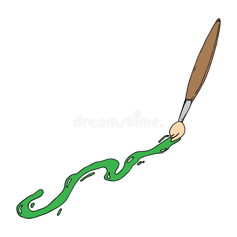 Brush in Green Paint. Hand Drawn Brush Icon. Stock Illustration ...