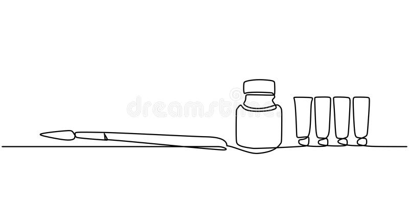 Brush and Ink Bottle. Hand Drawn Continuous Single One Line Art Drawing ...