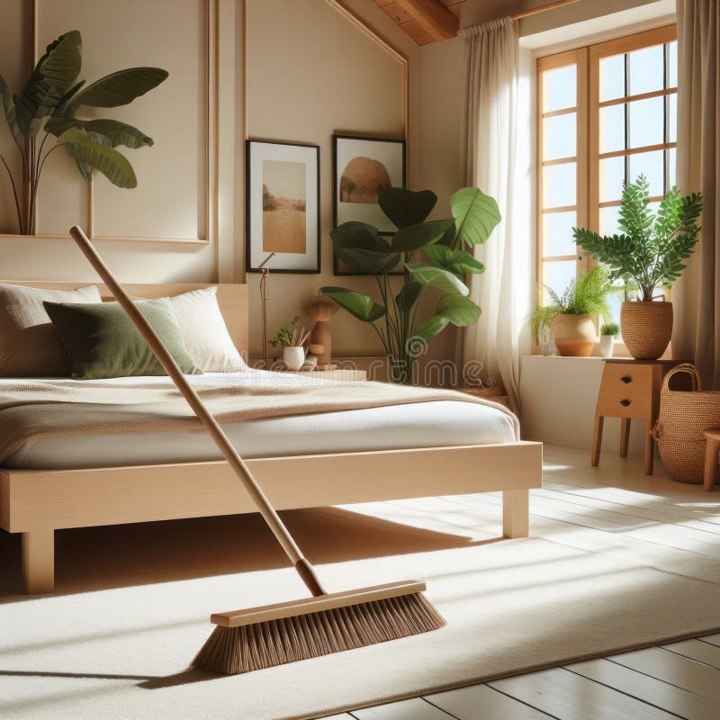 Brush Mop for Cleaning Lying in the Bedroom. Stock Illustration ...