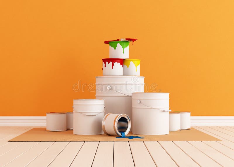 Brush and Paint Cans on Cardboard Stock Illustration - Illustration of ...