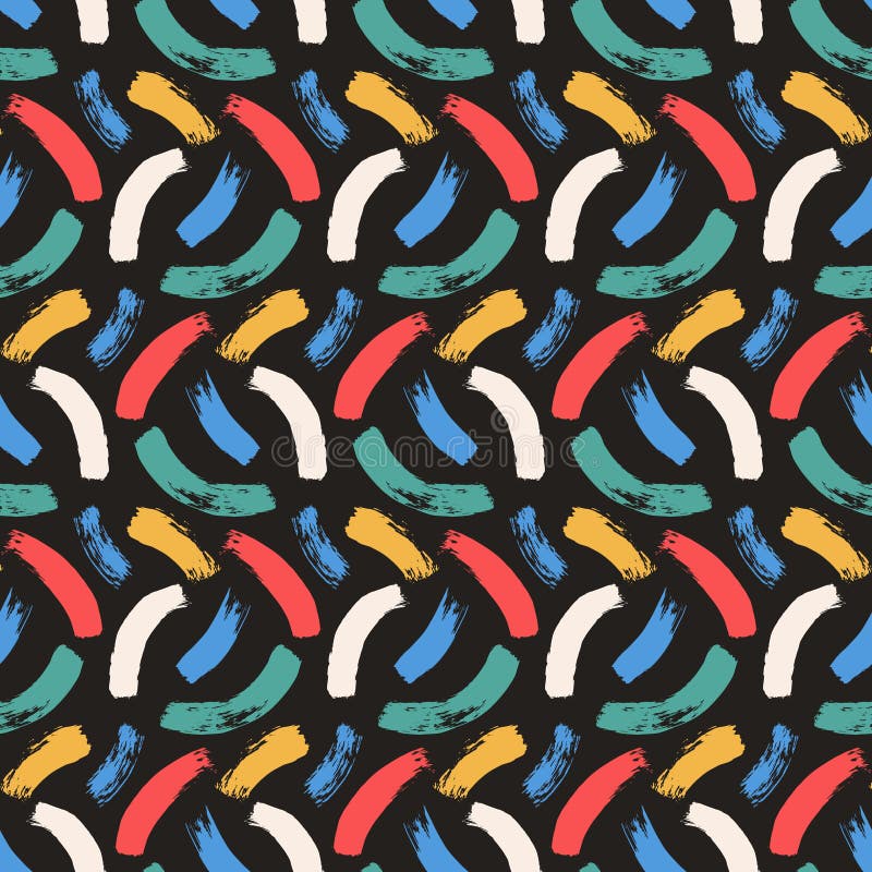 Brush Paint Curved Lines Seamless Pattern. Bold Stroke Shapes Endless ...