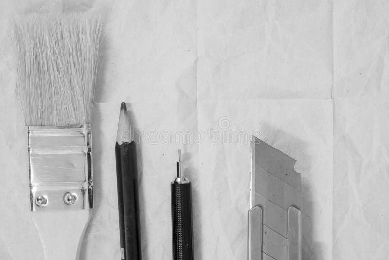 Brush the Paint, Pencil, Cutter and White Paper Stock Image - Image of ...
