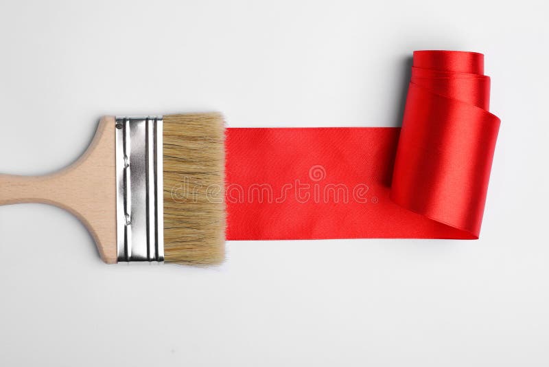 Brush Painting with Red Ribbon on Background, Top View. Creative ...