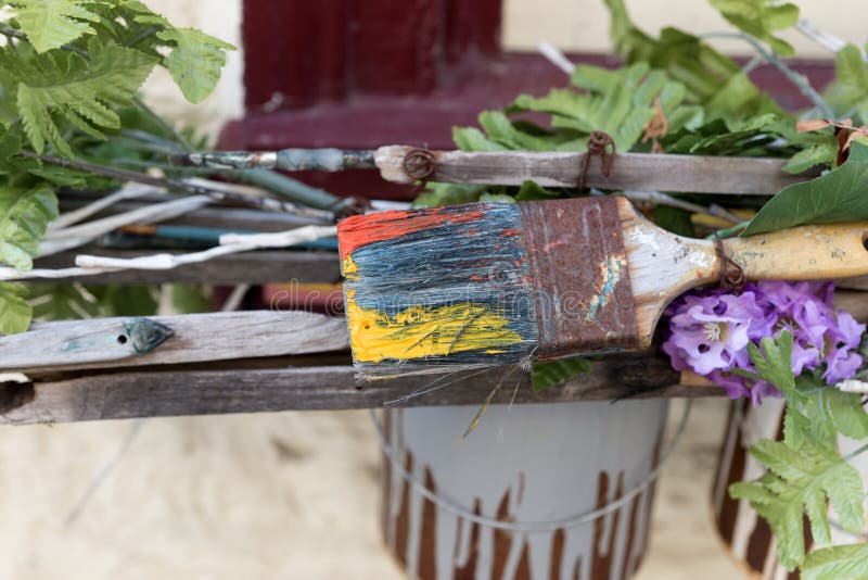 Brush with Paints As Decoration Stock Photo - Image of color, rusty ...
