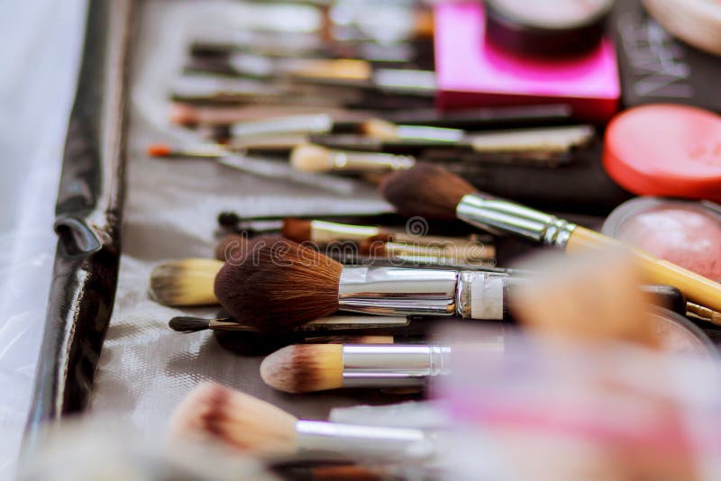 Brush Set for Make-up on Table Stock Image - Image of personal ...