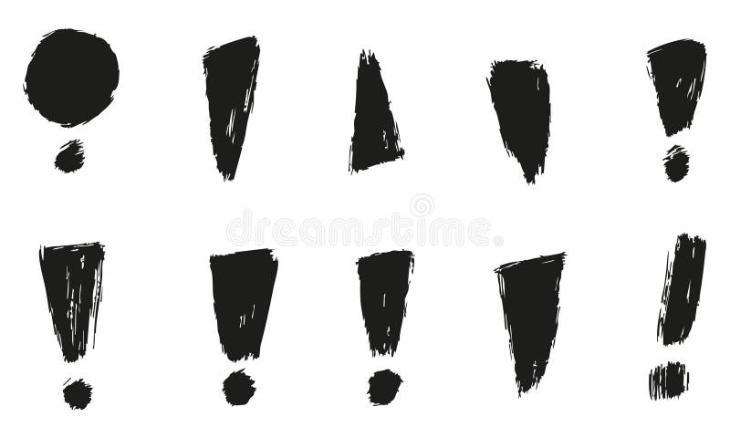 Brush Stroke Exclamation Marks Silhouette Set. Artistic Expression and ...