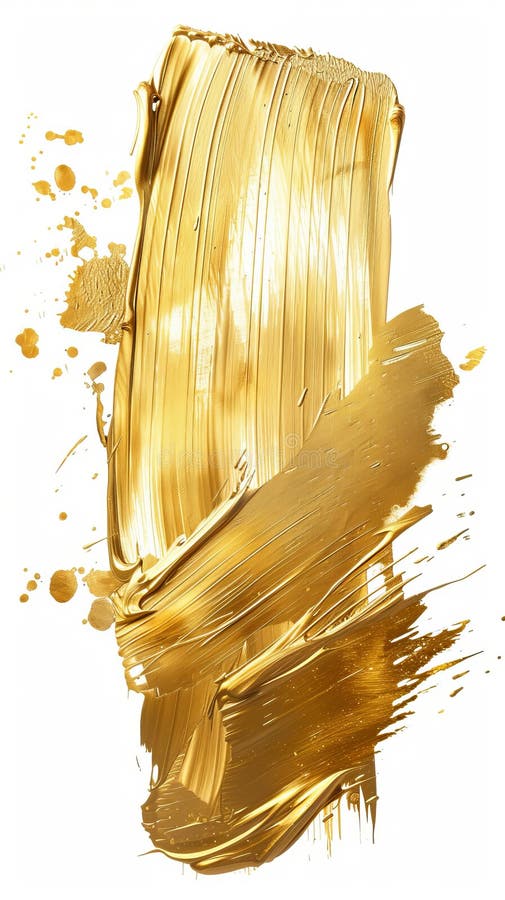 Brush Stroke of Gold Paint on White Background, Abstract Composition ...