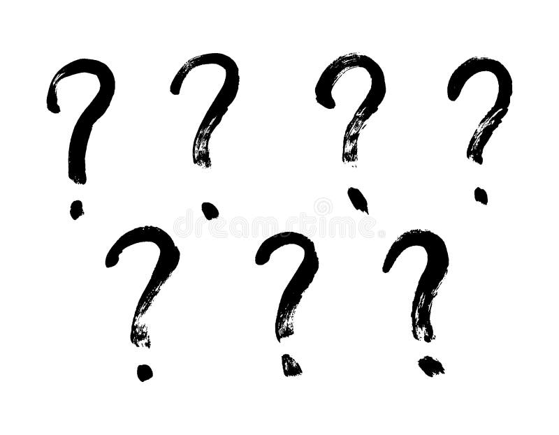 Brush Stroke, Hand Drawn Vector Question Marks. Grunge Black and White ...