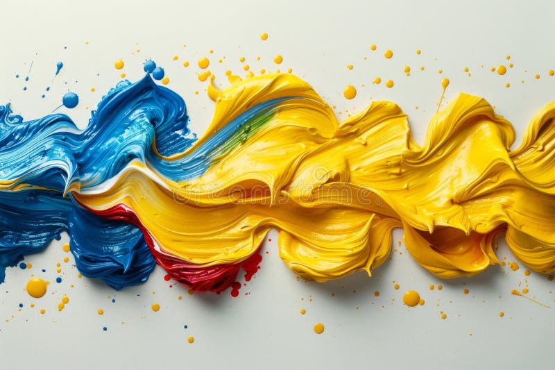 Brush Strokes of Bright Yellow and Deep Blue Intermingle on the Canvas ...