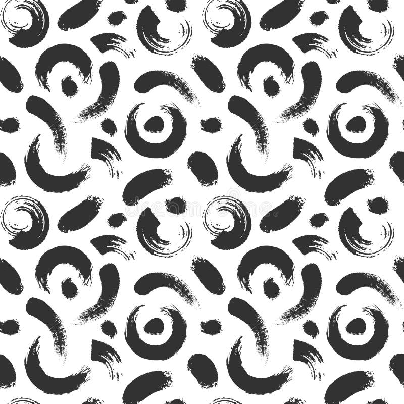 Brush Strokes Seamless Pattern. Grunge Curved Lines, Circles an Dots ...