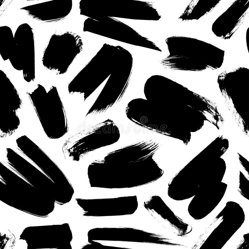 Brush Strokes Vector Seamless Pattern. Black Paint Freehand Scribbles ...
