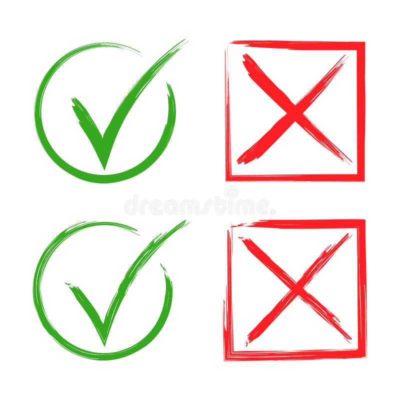 Brush Style Check Marks and Cross Symbols Set Vector Illustration Stock ...