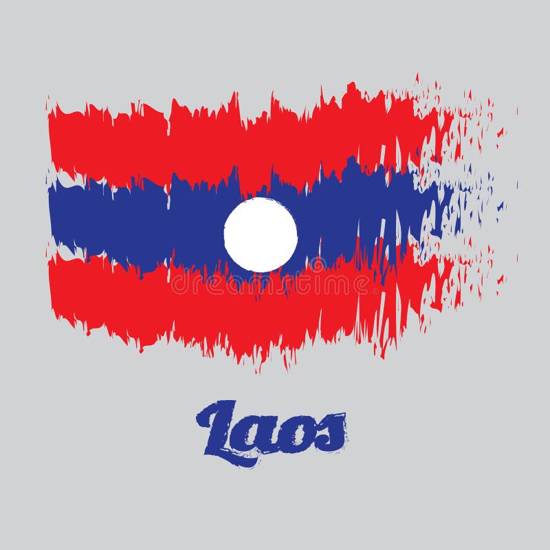 Brush Style Color Flag of Laos Flag, Blue Red and White Circle Color ...