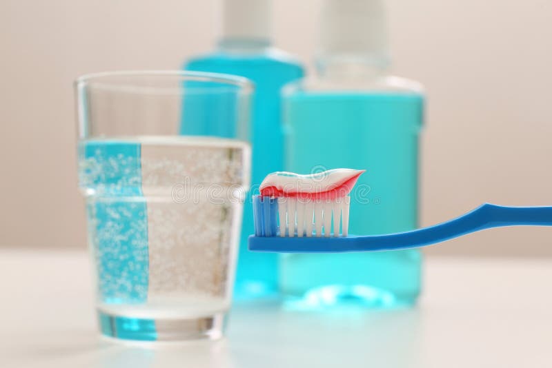 Brush with Toothpaste on Blurred Background, Closeup Stock Image ...