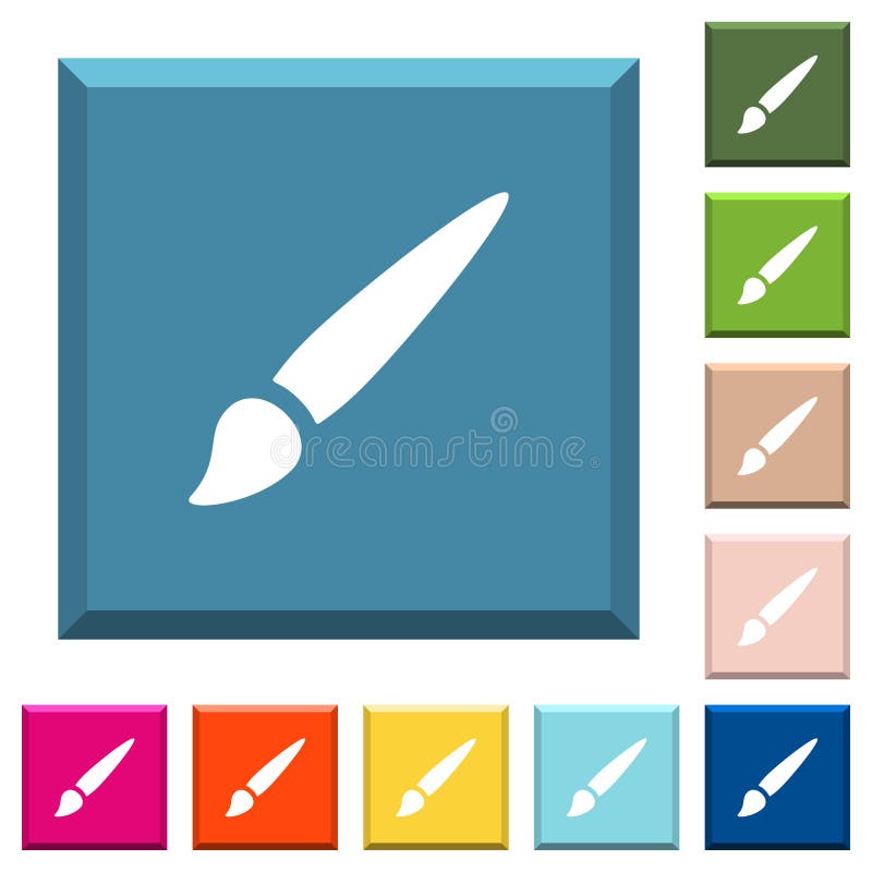 Brush White Icons on Edged Square Buttons Stock Vector - Illustration ...