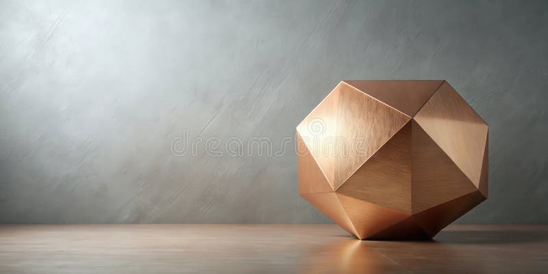 A Brushed Copper Geometric Form Rests on a Wood Surface Against a ...