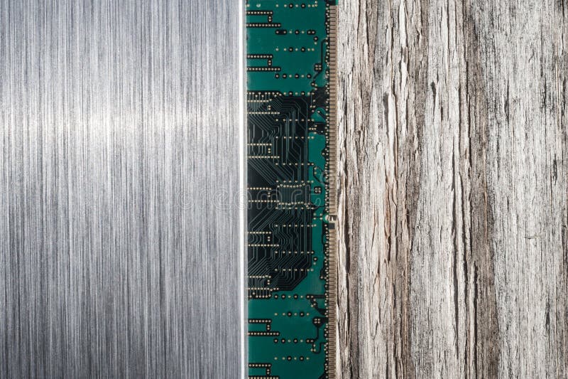 Brushed Metal,computer Chip and Wooden Background Stock Image - Image ...